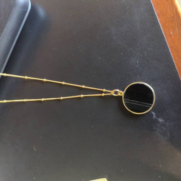 Black Obsidian Circle Pendant Necklace Minimalist Geometric Jewelry on ...