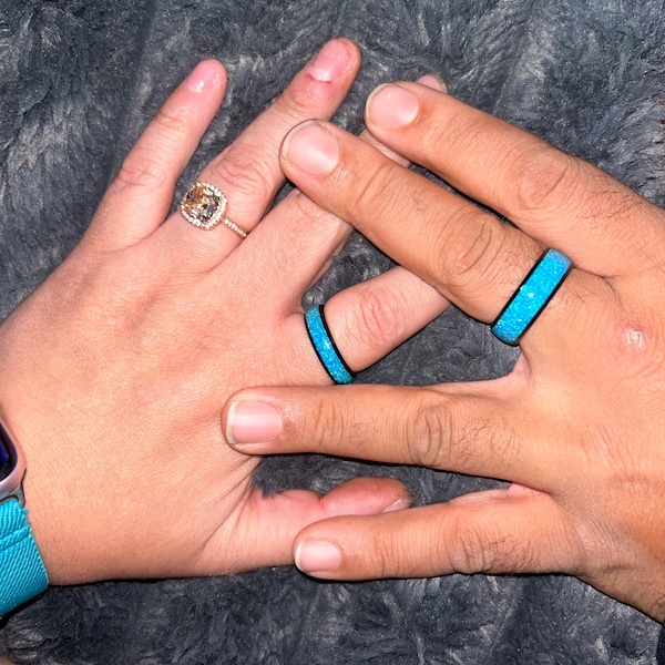 Galaxy Glow Opal Ring for Him, Glow in the Dark Ring, 8mm Wedding Band ...