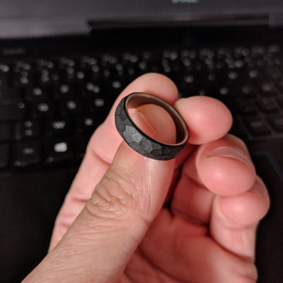 Titanium and Graphite Wedding Ring Set With Swarovski Crystal. Hammered ...