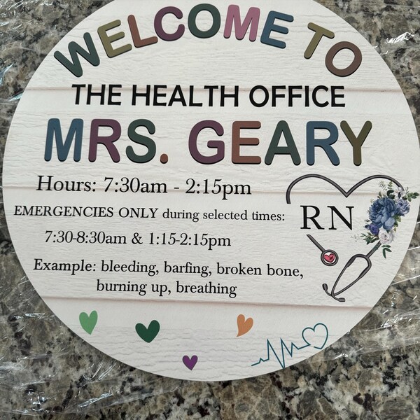 Personalized School Nurse Door Sign, School Nurse Gift, Custom School ...