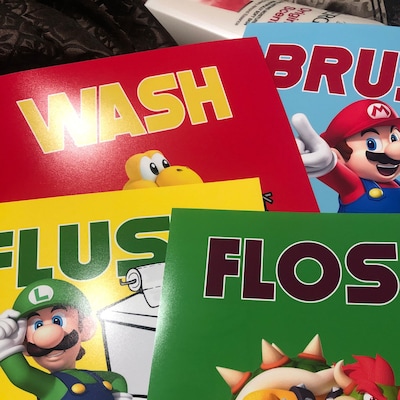 Super Mario V1 Wash Brush Floss Flush Kids Bathroom Decor Wall - Etsy