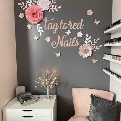 Rose Gold Paper Flower Wall Decor With Name - Etsy UK