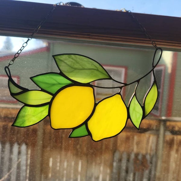 Lemon Branch Stained Glass Suncatcher Window Hangings Lemon Tree Leaf ...