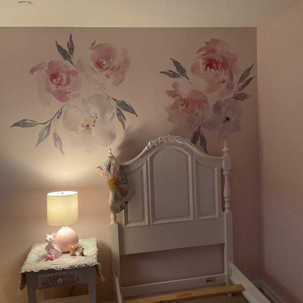 DELANEY Single FLOWERS Blush Pink Nursery Flower Décor Removable Wall ...