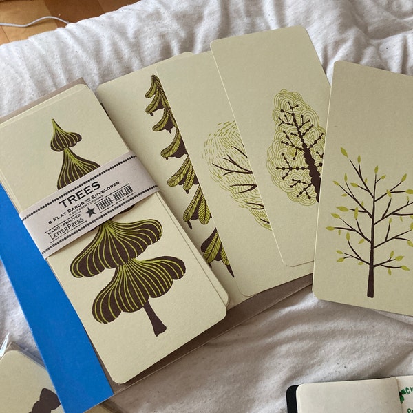 GREEN TREE CARDS Letterpress Prints Merry Christmas Tree Happy Holidays ...