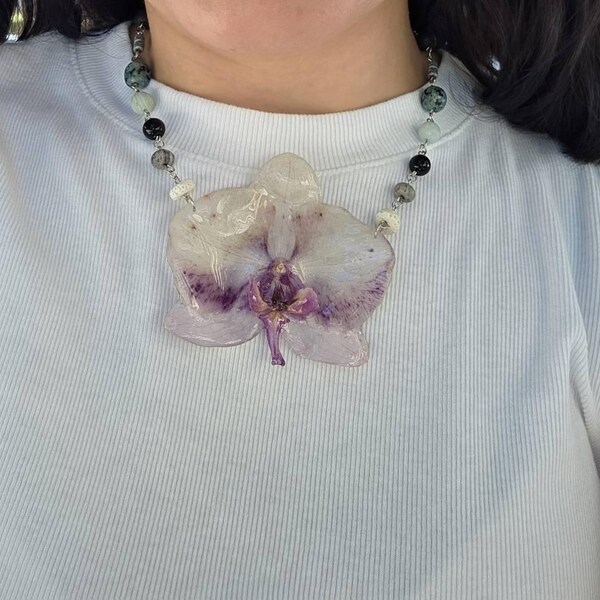 Real Orchid Flower Necklace | White and Purple Orchid Pendant | Natural ...