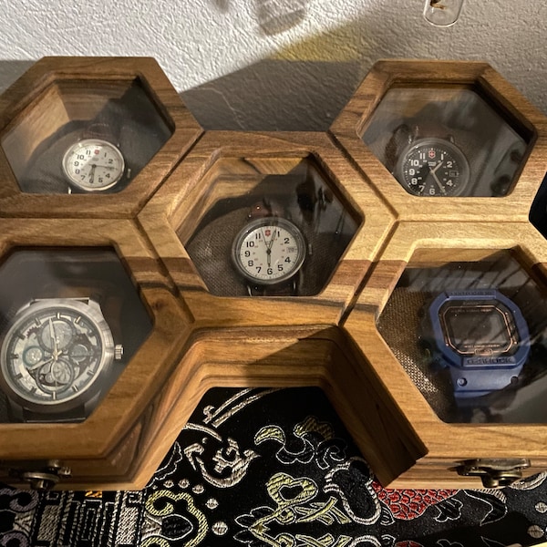 Classic Wooden Watch Box Case With Glass Window Lid, Watch Storage ...
