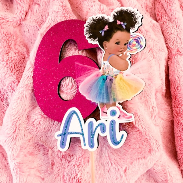 Candyland, Rainbow Cake Topper | African American Baby | Afro Puff Baby ...