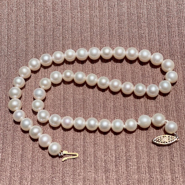 AAA Round Pearls, 7.5-8.5mm White Round Freshwater Pearl Beads, Genuine ...