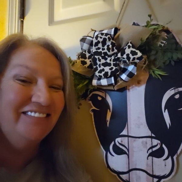 Cow Door Hanger - Cow Print Wreath - Cow Tag Door Hanger - Personalized ...