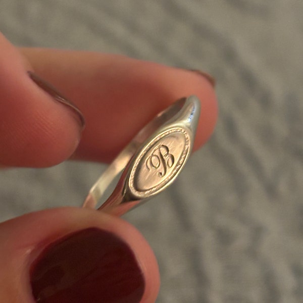 Rimmed Pinky Signet - Pinky Signet Ring, Engraved Initial Ring, Hand ...