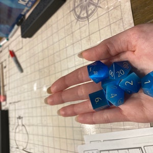 ENGRAVED Blue Sandstone Gemstone Polyhedral Dice Set: Hand Carved With ...
