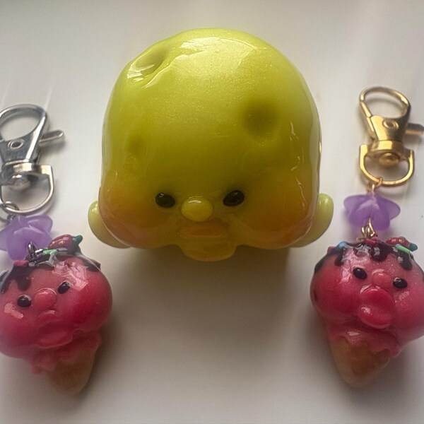 Kawaii Strawberry Ice Cream Cone Baby Mini Key Charm, Unique Dessert ...