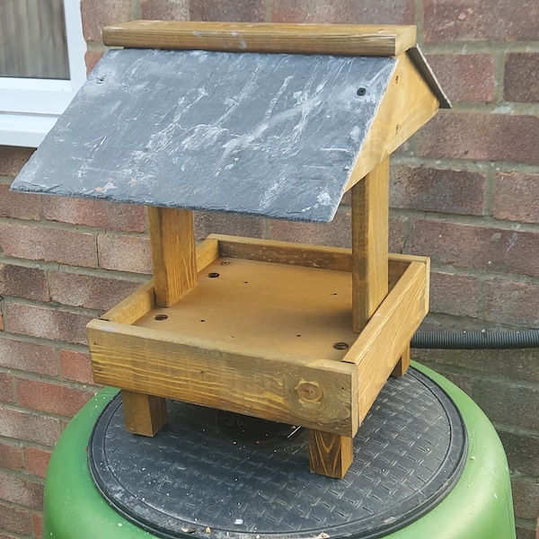 Wooden Ground Wild Garden Bird Table Feeder With Slate Roof Ready-made ...