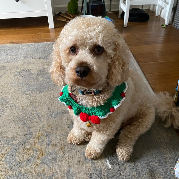 Crocheted Christmas Pet Collar - Festive Cat Dog Outfit Christmas ...