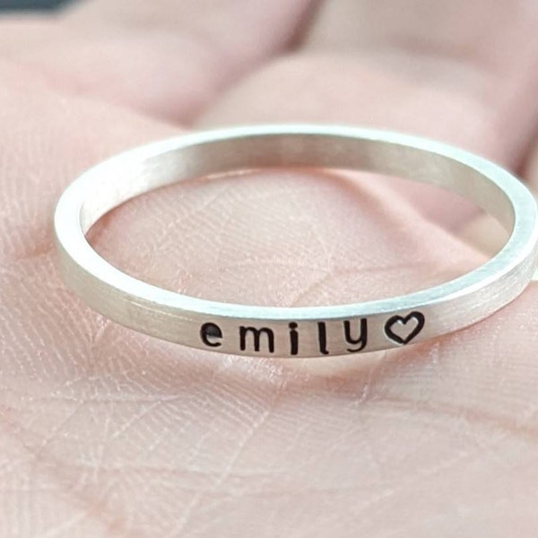 Stacking Name Ring in Sterling Silver, Skinny Name Ring, Personalized ...