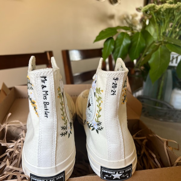 Custom Embroidered Wedding Converse, White Flowers Embroidered Sneakers ...