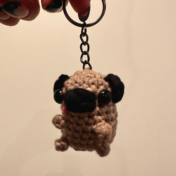 Crochet Black Pug Keychain nibbler - Etsy