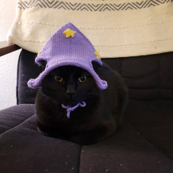 Purple Knit Cat Wizard Hat: Halloween Costume Accessory - Etsy