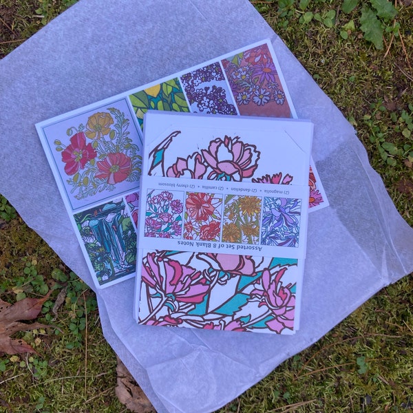 Assorted Flower Art Note Card Set, Botanical Greeting Card Set of 8 ...