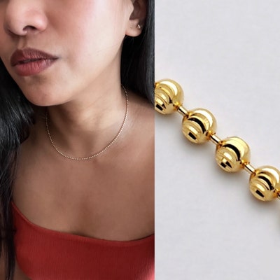 Solid 14K Gold Ball Chain Diamond Cut Ball Chain ITALY, Dainty Strong ...