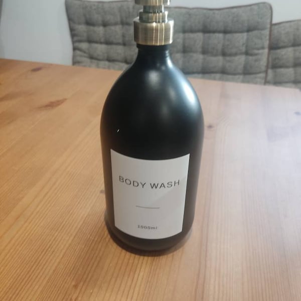 Amber Glass Soap Dispenser - Labelled Refillable Bottle With Metal Pump ...