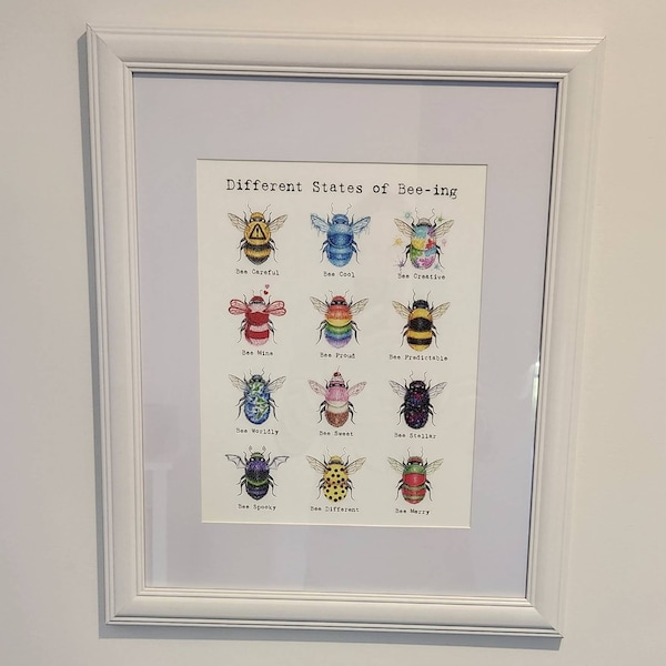 Bumblebee Art, Rainbow Bee Print, Bee Art, Save the Bees, Honeybee, Bee ...