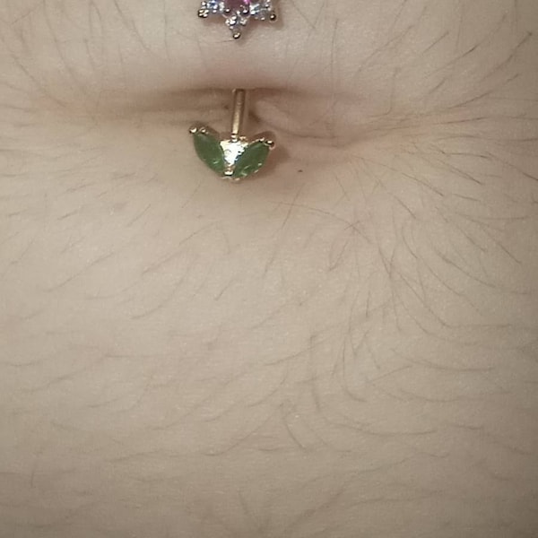 14G Flower Green Leaf Belly Button Ring/belly Piercing/belly Jewelry ...
