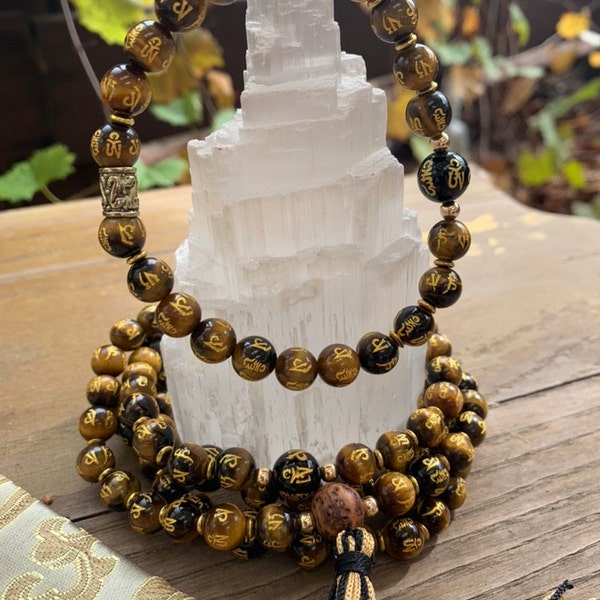 Natural Carved AA Grade Gold Tiger Eye OM Mani Padme Hum Round Loose ...