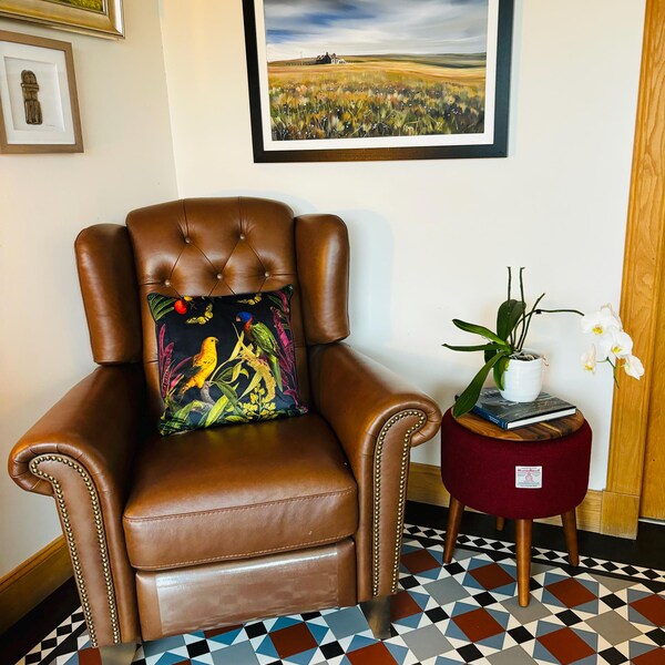 Burnt Orange Embroidered Thistle and Harris Tweed Footstool With ...