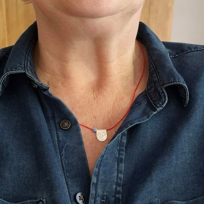 925 Sterling Silver Plate Necklace, Silver Plate Necklace, Red String ...