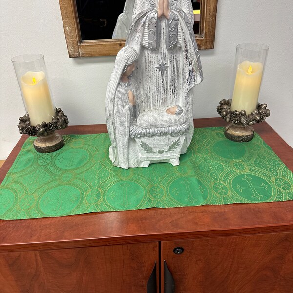 Altar Cloth Catholic Christian Home Prayer Table Runner Blue Metallic ...