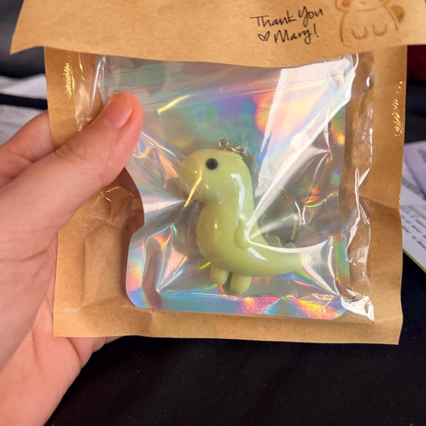 Chibi Iridescent Dinosaur Keychain - Etsy
