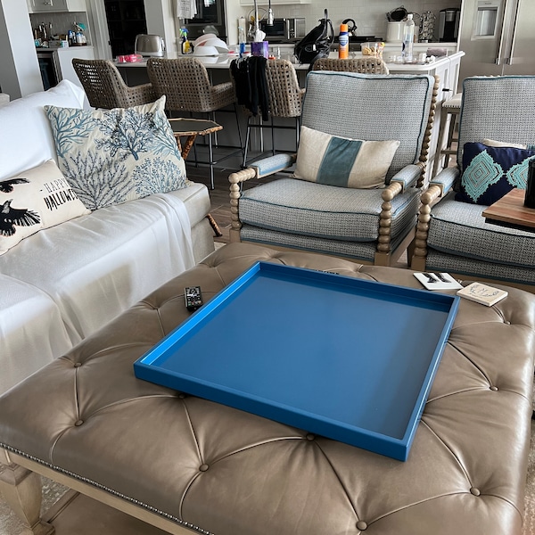Blue Shallow Tray, Small to Extra Large Sizes for the Coffee Table and ...