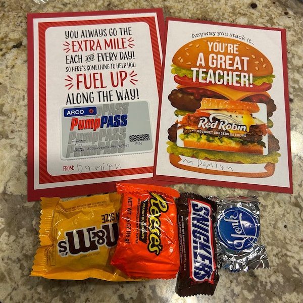 Teacher Appreciation Week Gift PRINTABLE Lunch Restaurant Gift Card ...
