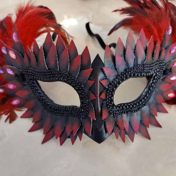 Red Feather Phoenix Masquerade Mask, Masks for Women, Mardi Gras - Etsy