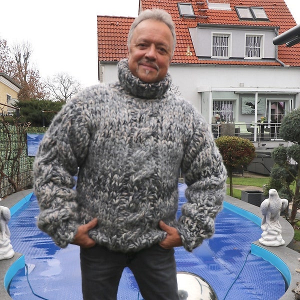 3 Kg Jacket Itchy and Scratchy Thick Knit Wool Cardigan Turtleneck Hood ...