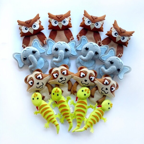 Finger Puppet Set With Safari, Woodland Animals Elephant, Meerkat, Owl ...