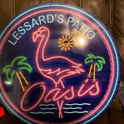 Backyard Oasis Sign, Customized Patio Sign, Neon Themed Tiki Bar Sign ...