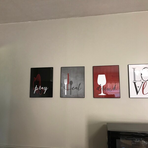 Modern Kitchen Wall Art - Eat Drink Pray Love, Praying Hands, Christian ...
