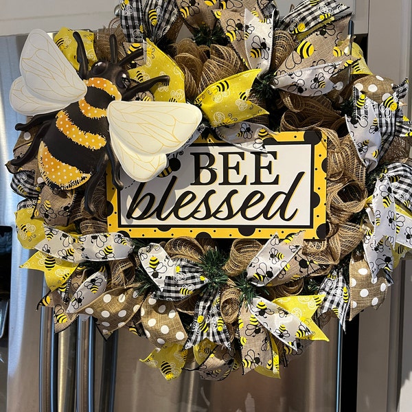 Bee Blessed Sign 12.5" L X 6" H, Signs, Wreaths, Wreath Embellishment ...