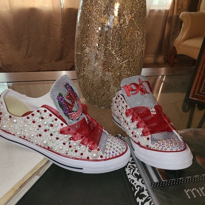 Custom Red/white Bling Shoes - Etsy