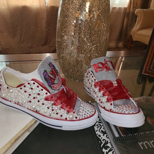 Custom Red/white Bling Shoes - Etsy