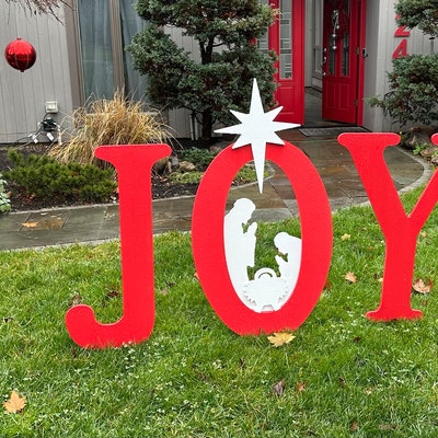 Outdoor Red Joy Nativity Display - Etsy