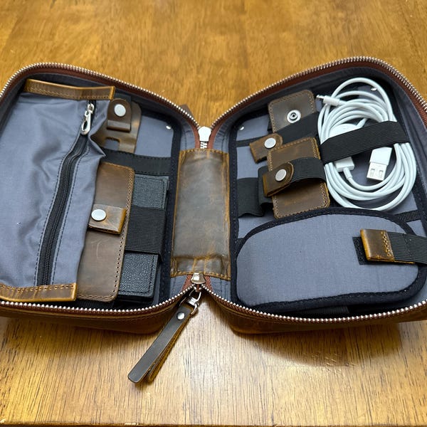 Cable Organizer Travel, Leather Cable and Charger Organizer Bag ...