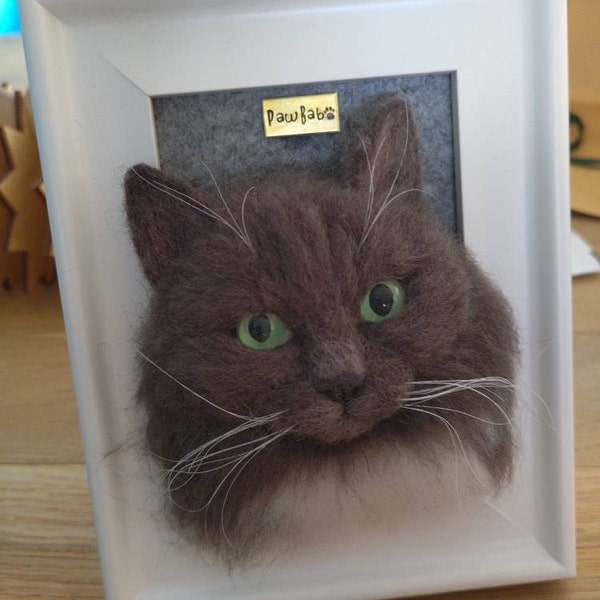Custom Cat Portrait Sculpture in Frame; Needle Felted Cat; Realistic ...