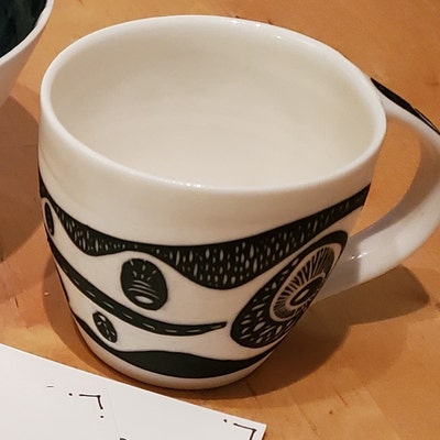 Handbuilt Porcelain Mug With Underglaze Painting and Sgraffito Carving ...