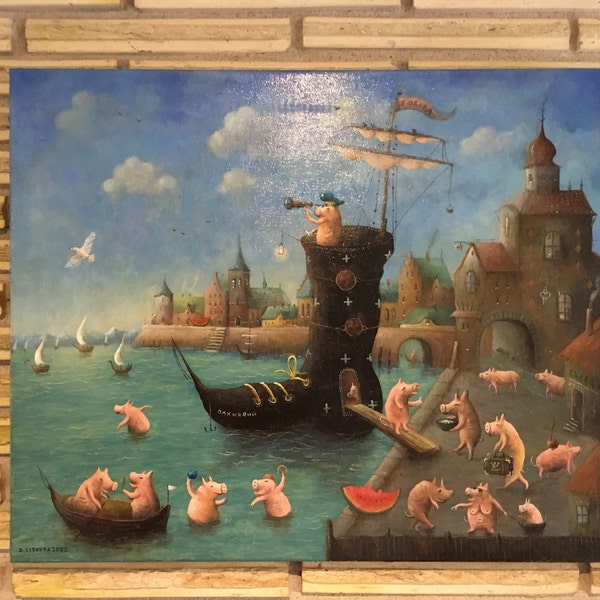 Whimsical Summer Landscape Painting, Pop Surrealism Wall Art Canvas ...