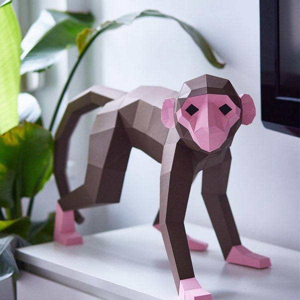 Monkey Papercraft, DIY Home Decor, Paper Animal Sculpture, Handmade ...