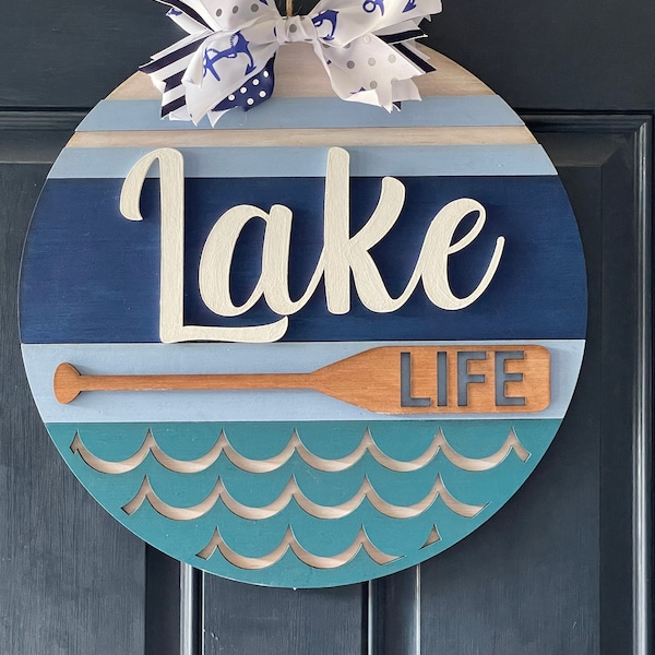 Lake Life Round Sign, Summer Decor SVG, Lake Sign SVG, Round Wood Sign ...